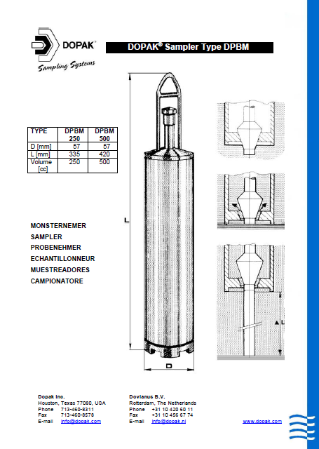 Manual sampling equipment for drum and tank sampling