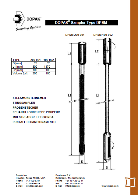 Manual sampling equipment for drum and tank sampling